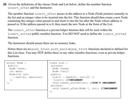 Solved Given The Definitions Of The Classes Node And List Chegg