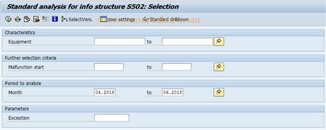MCIS SAP Tcode Call Up PM Standard Analyses