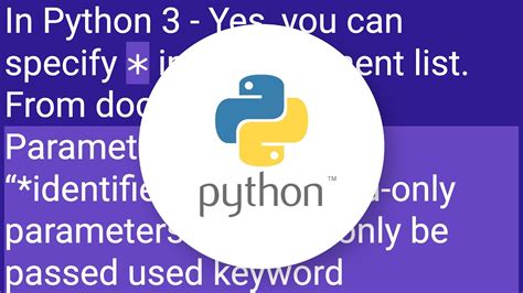 Forced Naming Of Parameters In Python Youtube