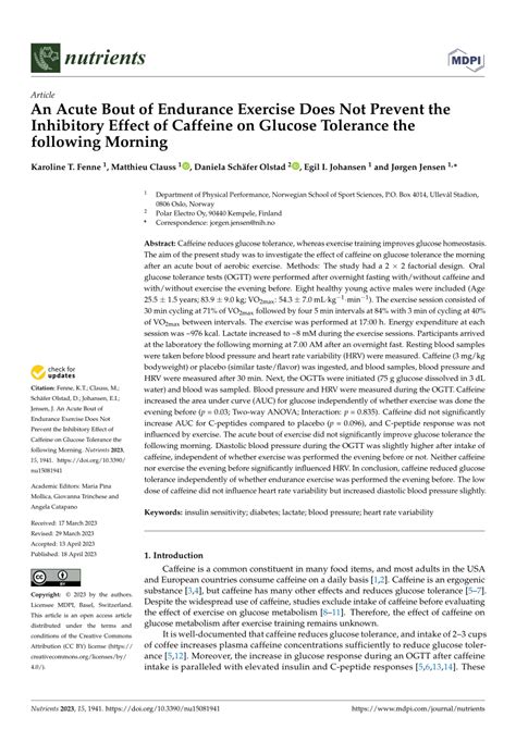 Pdf An Acute Bout Of Endurance Exercise Does Not Prevent The Inhibitory Effect Of Caffeine On