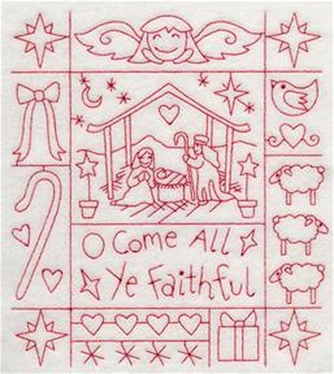 Matriz O Come All Ye Faithful Shadow Box Redwork Elo7