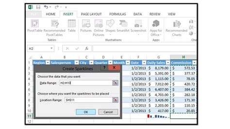 Inserting And Deleting Sparklines In Microsoft Excel 2013