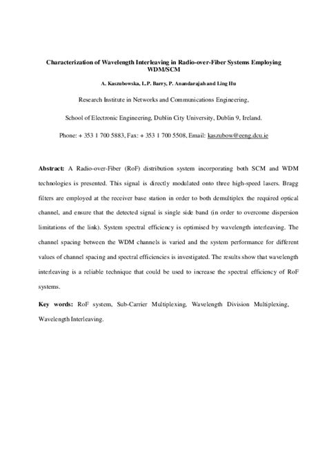 Pdf Characterization Of Wavelength Interleaving In Radio Over Fiber Systems Employing Wdm Scm