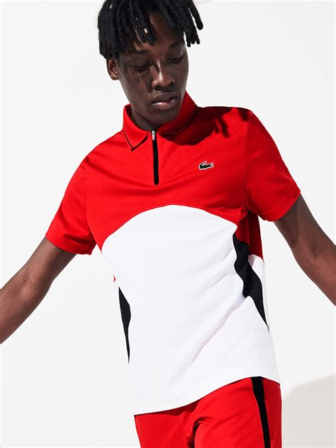 Buy Lacoste Men White And Red Ultra Dry Colourblocked Polo Collar T Shirt