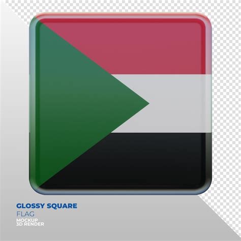 Premium Psd Realistic 3d Textured Glossy Square Flag Of Sudan