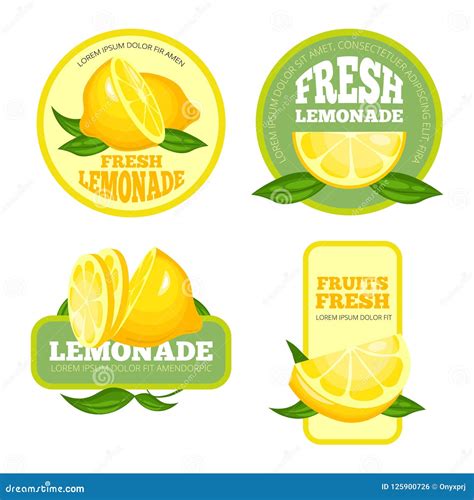 Lemonade Badges Lemon Juice Or Fruit Syrup Lemonade Vector Labels Or