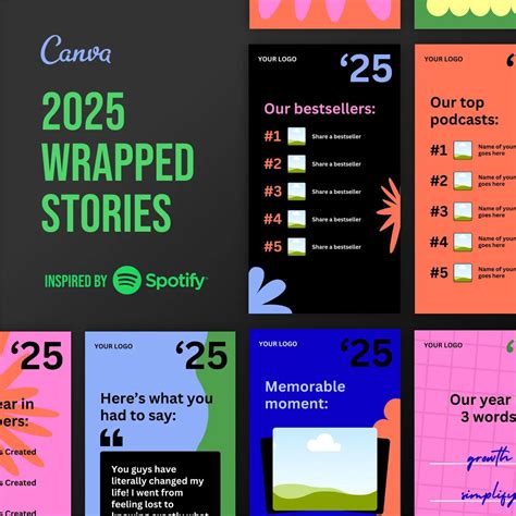 2025 Spotify Wrapped Templates Canva Spotify Design Instagram