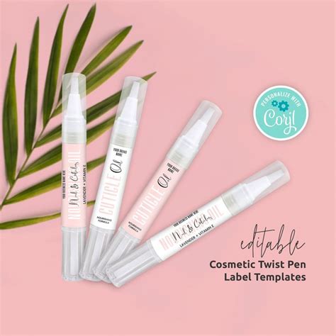 Editable Cosmetic Twist Pen Label Template Cuticle Oil Tube Wrapper
