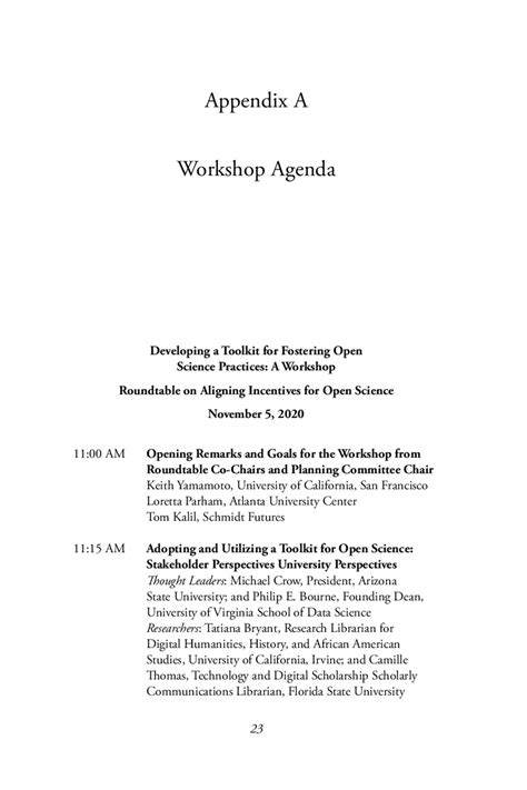 Appendix A Workshop Agenda Developing A Toolkit For Fostering Open