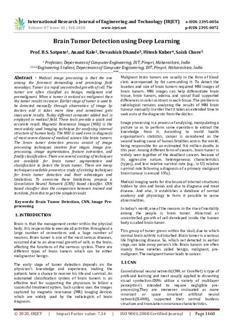 Pdf Irjet Brain Tumor Detection Using Deep Learning