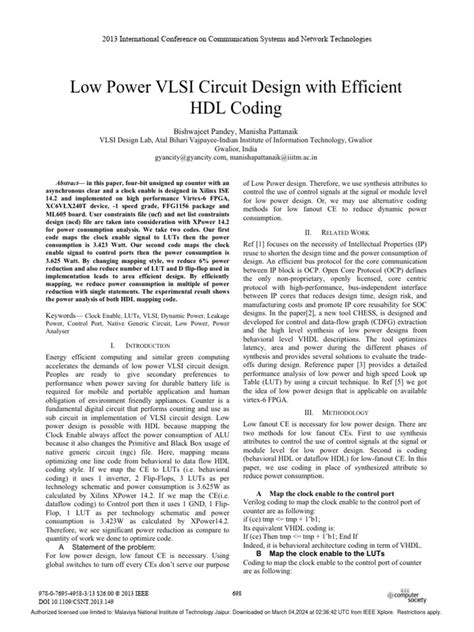Low Power Vlsi Circuit Design With Efficient Hdl Coding Pdf