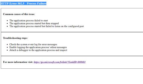 Error 502 5 Process Failure In Net Core 1 1 Stack Overflow