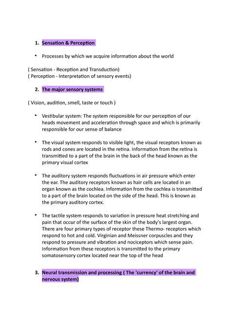 Mod 1 Lecture Notes For Mod 1 Sensation And Perception Processes By