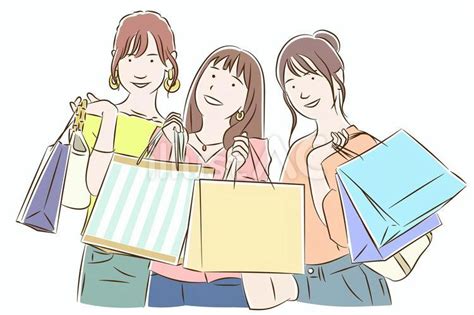 買い物を楽しむ若い女性たちイラスト No 24560399｜無料イラスト・フリー素材なら「イラストac」