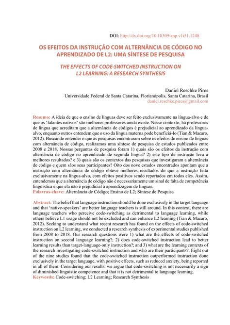 Pdf The Effects Of Code Switched On L2 Learning A Research Synthesis