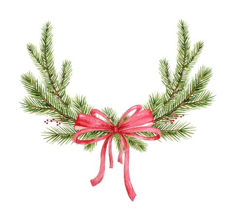 Premium Vector Watercolor Vector Christmas Wreath With A Red Bow And