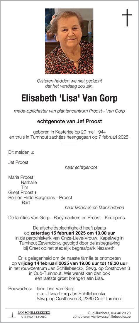 Elisabeth Van Gorp † 07022025 Inmemoriam