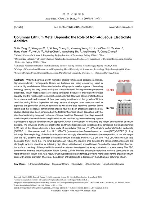 Pdf Columnar Lithium Metal Deposits The Role Of Non Aqueous