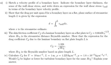 Solved A ﻿i ﻿sketch A Velocity Profile Of A Boundary