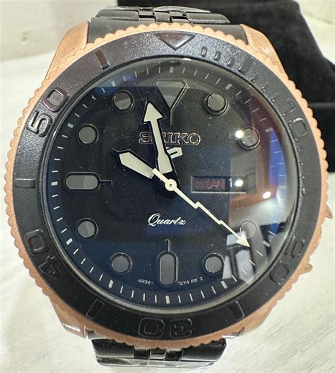 Seiko Quartz Diver Watch Black Dial Bronze Bezel Stainless Steel Etsy