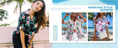 Women Hawaii Shirts Soft Cool Floral Tropic Print V Neck Summer Tops