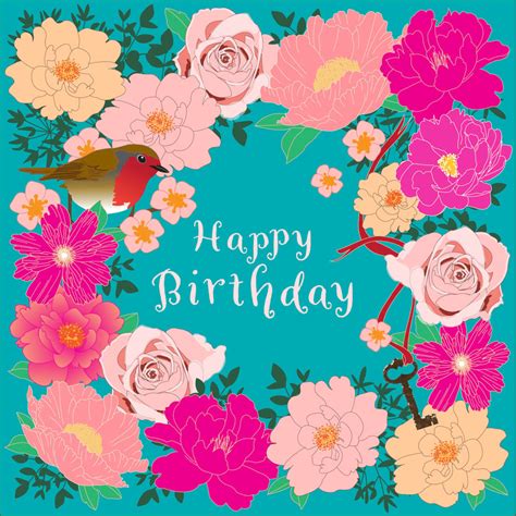Handmade Floral Birthday Card With Robin Folksy