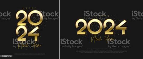 새해 복 많이 받으세요 디자인 2024 검은색 배경에 반짝이는 금색 숫자가 있습니다 인사말과 축하를 위한 Vector Background Premium 0명에 대한 스톡