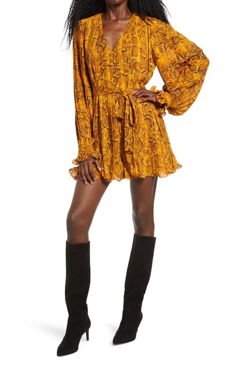 Endless Rose Python Print Pleated Long Sleeve Dress Nordstrom