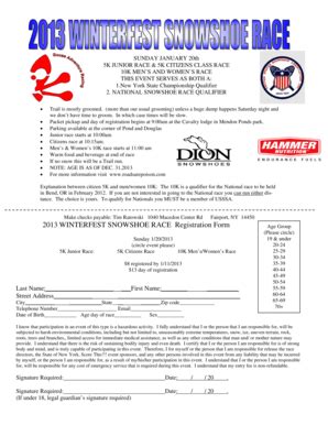 Fillable Online 2013 WINTERFEST SNOWSHOE RACE Registration Form Fax