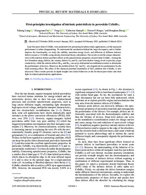 Pdf First Principles Investigation Of Intrinsic Point Defects In Perovskite Cssnbr3