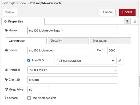 how to configure node red mqtt publishing for aws iot core factory