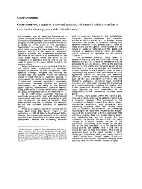 Covert Assertion Sensitization Pdf Behaviour Therapy Psychotherapy