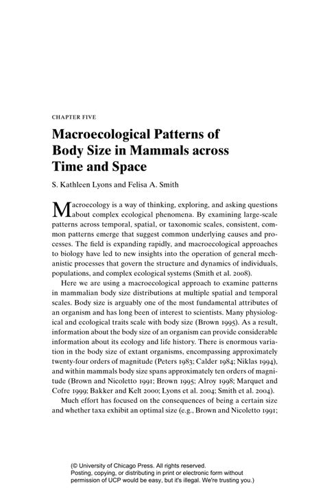 PDF Macroecological Patterns Of Body Size In Mammals Across Time And
