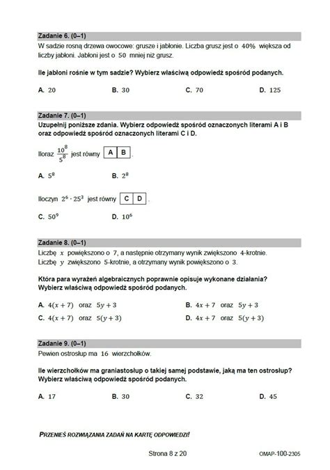 Odpowiedzi i arkusz egzamin ósmoklasisty z matematyki Kurier Lubelski