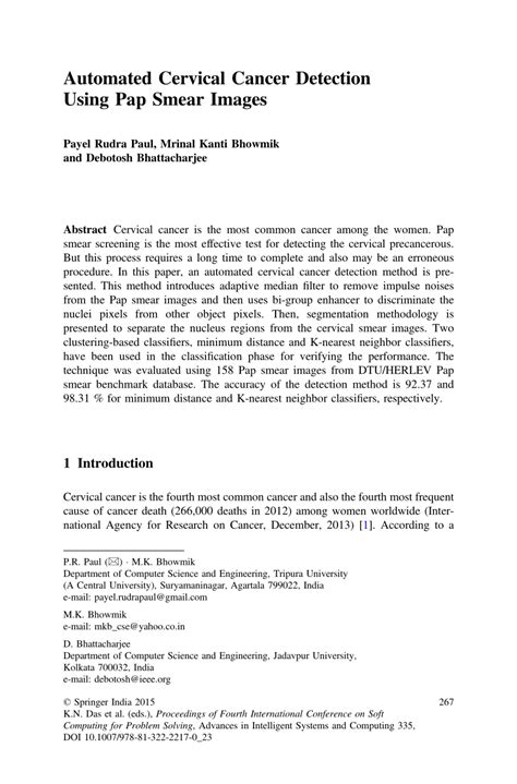 Pdf Automated Cervical Cancer Detection Using Pap Smear Images