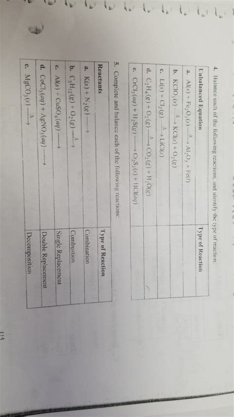 Solved 4 Balance Each Of The Following Reactions And