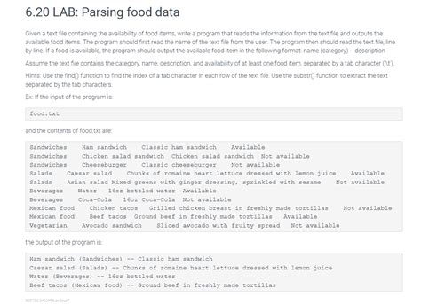 Solved 620 Lab Parsing Food Data Given A Text File