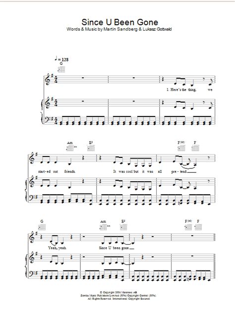 Kelly Clarkson Since U Been Gone Sheet Music Pdf Notes Chords Rock