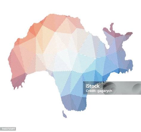 사모스 지도 섬의 낮은 폴리 그림입니다 줄무늬가 있는 기하학적 디자인 기술 인터넷 네트워크 개념 벡터 그림입니다 고대 그리스 양식에 대한 스톡 벡터 아트 및 기타 이미지