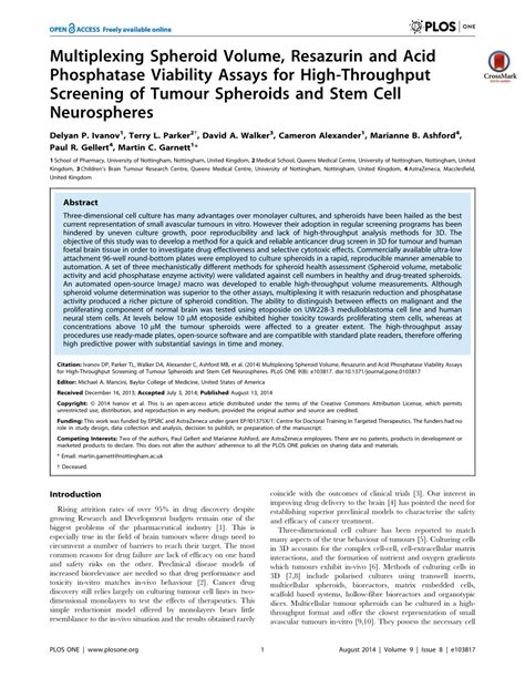 Pdf Multiplexing Spheroid Volume Resazurin And Acid Phosphatase