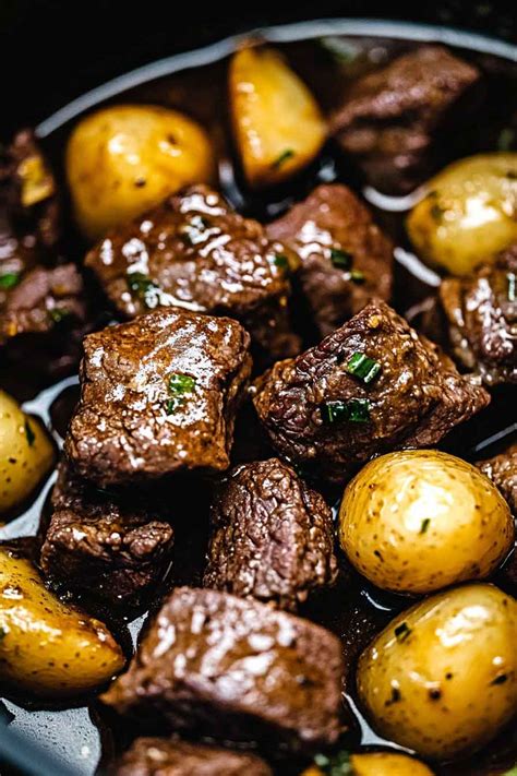 Slow Cooker Garlic Butter Beef Bites Potatoes My Recipe World
