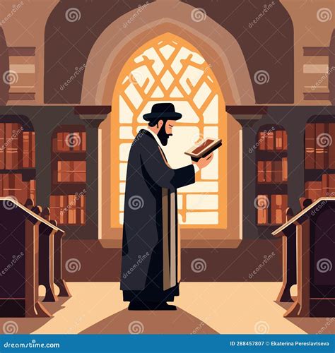 Vignetta Di Un Ebreo Composizione Con Immagini Piatte Di Un Tempio Di