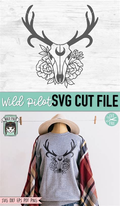 Deer Skull Flowers Svg Deer Skull Floral Svg Crescent Moon Etsy