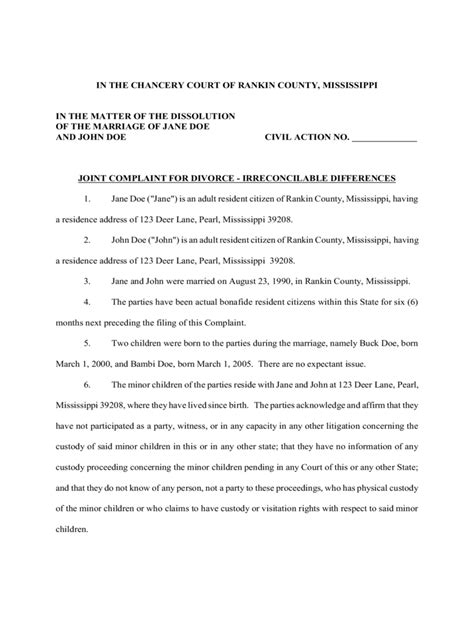 Mississippi Divorce Forms Free Templates In Pdf Word Excel To Print