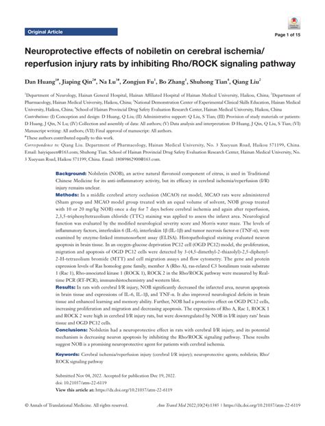 Pdf Neuroprotective Effects Of Nobiletin On Cerebral Ischemia