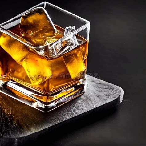 Whiskey On Clear Glass And Bottle Also Diced Ice Alcohol Drawing