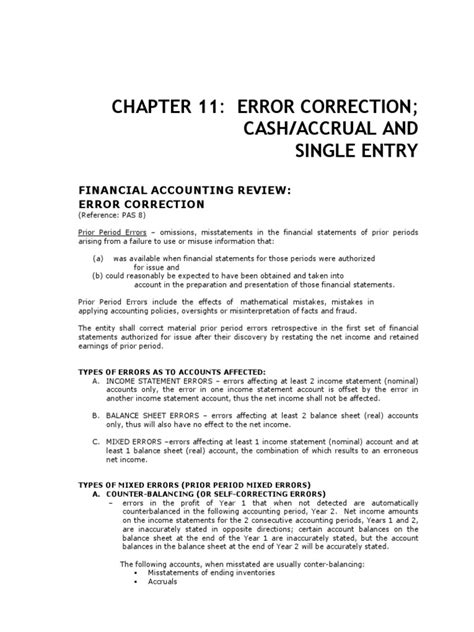 Chapter 11 Error Correction Cashaccrual And Single Entry Pdf