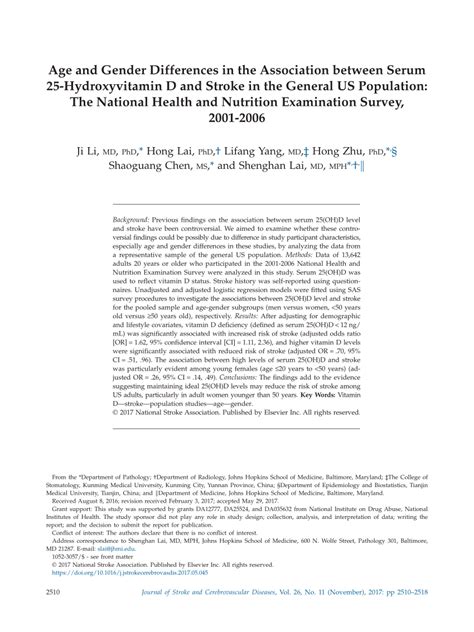 Pdf Age And Gender Differences In The Association Between Serum 25