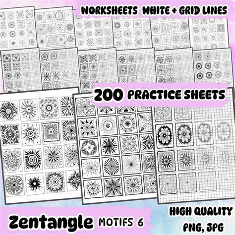 Worksheets Bundle Zentangle Motifs Practice Sheets Zentangle Patterns