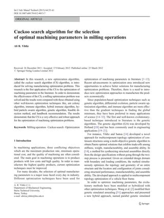 Cuckoosearchalgorithmfortheselectionofoptimalmachiningparametersinmilli